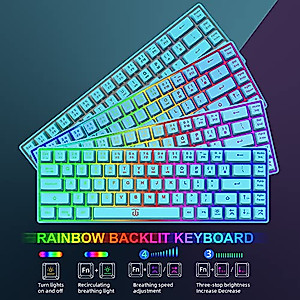 Snpurdiri 60% Wireless Gaming Keyboard and Mouse Combo,LED Backlit Rechargeable 2000mAh Battery,Small Membrane But Mechanical Feel Keyboard + 6D 3200DPI Mice for Gaming,Business Office（Blue