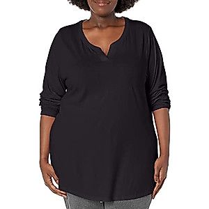 Just My Size Women's Plus Size Split Neck Tunic, Black, 2X