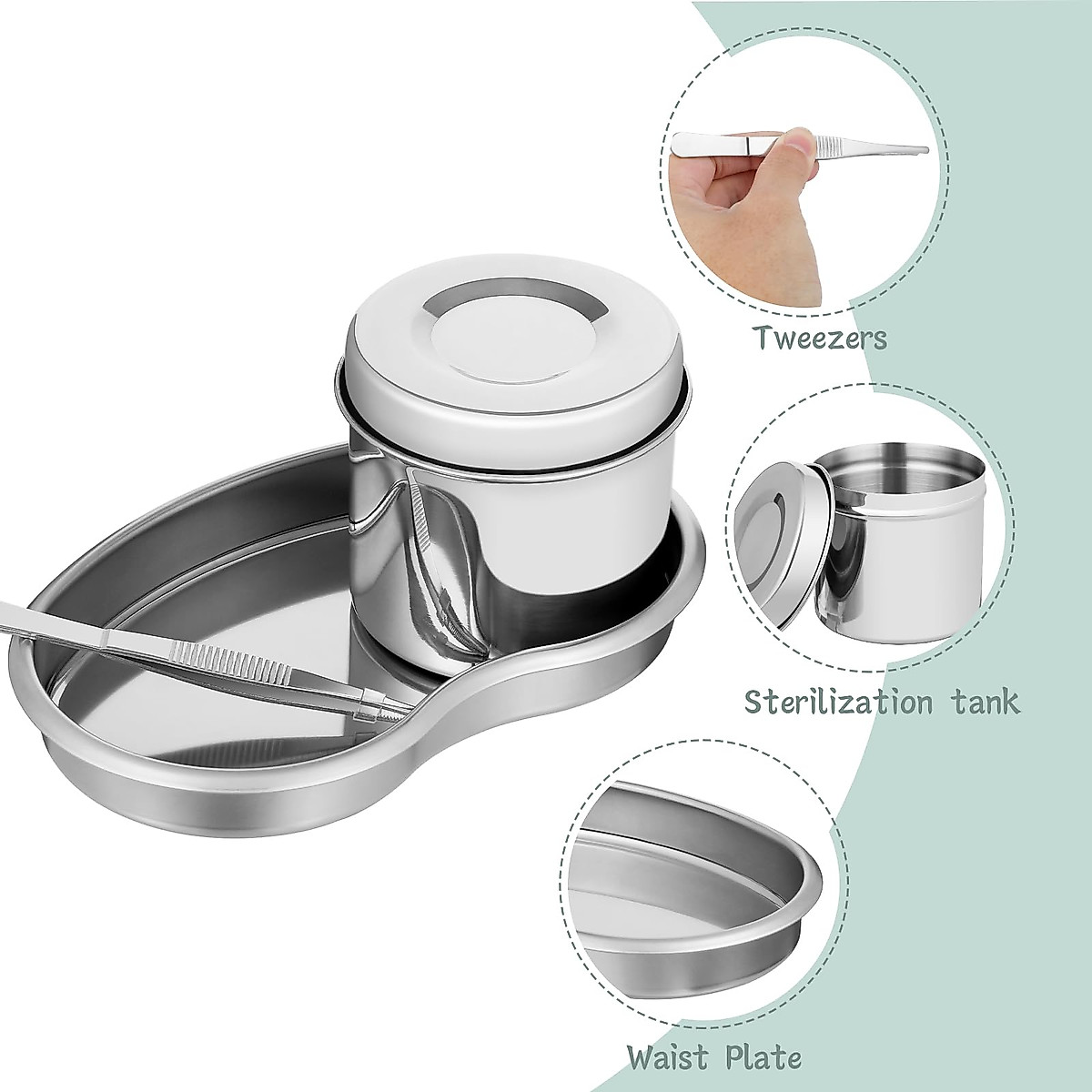 iplusmile Medical Tray Stainless Steel Instrument Tray Sterilizer Surgical Tray with Sterilizing Jar and Tweezer