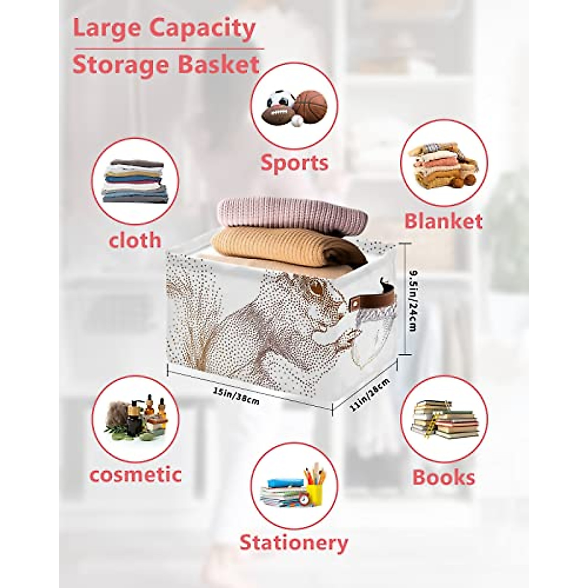 Storage Bins Squirrel Hold Pinecone Storage Box Foldable Storage Basket for Shelves Storage Cubes Bin for Organizing Closet Nursery Toy Organizers with Handles