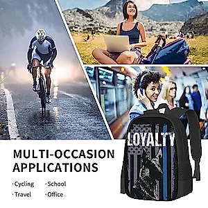 ZEYUANKA Police K9 Unit Dog Loyalty Thin Blue Line Flag Backpack Lightweight College Business Multi-Function Travel Casual Bag