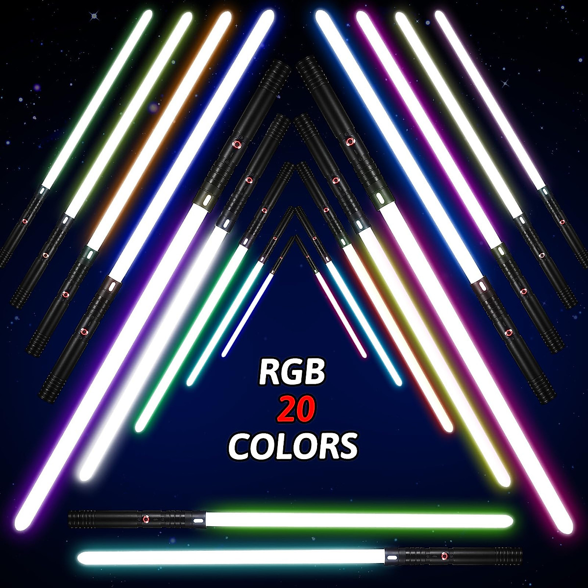 Oomyeh 2Pack FX Dueling Lightsaber Battle Sounds Metal Hilt Update 20 Colors Changeable 4 Modes 2 in 1 Light Sabers Perfect Christmas Halloween Present for Kids