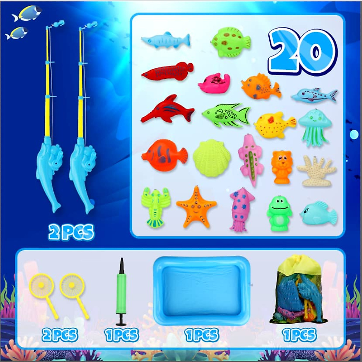 TOY Life Magnetic Fishing Game for Kids 3-5 with 2 Toddler Fishing Poles, Magnetic Fishing Toys for Toddlers, Kids Bath Toys for Toddlers, Outdoor Pool Water Toys for Kids 4-8, Baby Fishing Toy