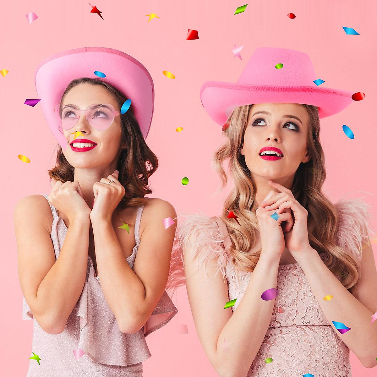 ZIYIME 4 Pcs Pink Cowgirl Hat for Women, Pink Cowboy Hat, Cowgirl Hat with 4 Hats 4 Bandanas 4 Pairs Glasses for Bachelorette Parties Cosplay Party