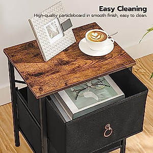 HOOBRO Nightstand, 2 Drawer Dresser for Bedroom, Set of 2, End Tables with Fabric Storage Drawer, Night Stand, Side Table for Bedroom, Closet, Entryway, Dorm, Rustic Brown and Black BF82BZP201G1