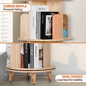 Rengue Rotating Bookshelf Tower, 4 Tiers Floor Standing Bookcase Storage Rack, 360 Display Round Spinning Bookshelf with Detachable Feet for Small Space, Bedroom, Living Room, Office