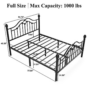 LOEWAY Full Metal Bed Frame with Classical Headboard and Footboard, Platform Bed Frame with Sturdy Metal Slats Support, Adequate Under Bed Storage, No Box Spring Needed, Easy Assembly, Black