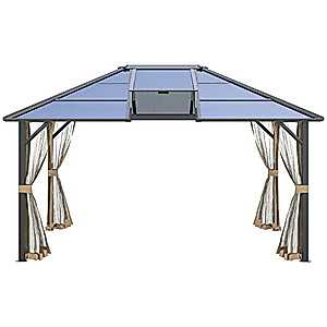Outsunny 12' x 14' Hardtop Gazebo Canopy with Polycarbonate Sngle Roof, Outdoor Gazebo with Sidewalls for Patio, Garden, Backyard, Deck, Gray and Brown