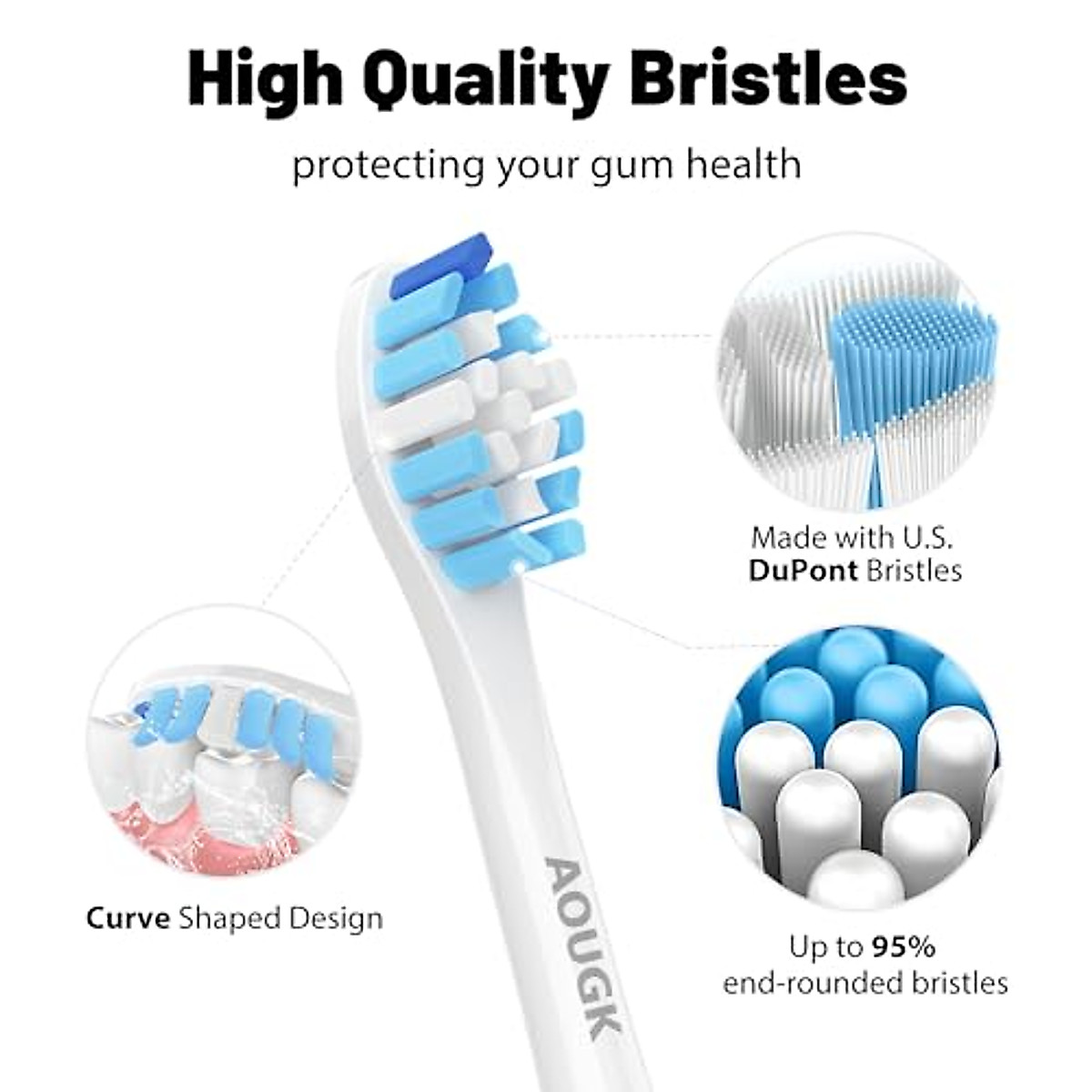 AOUGK Replacement Brush Heads Compatible with Philips Sonicare Electric Click-on Tooth Brush Handles, Toothbrush Head of Effective Cleaning and Plaque Removal, Pack of 10, White