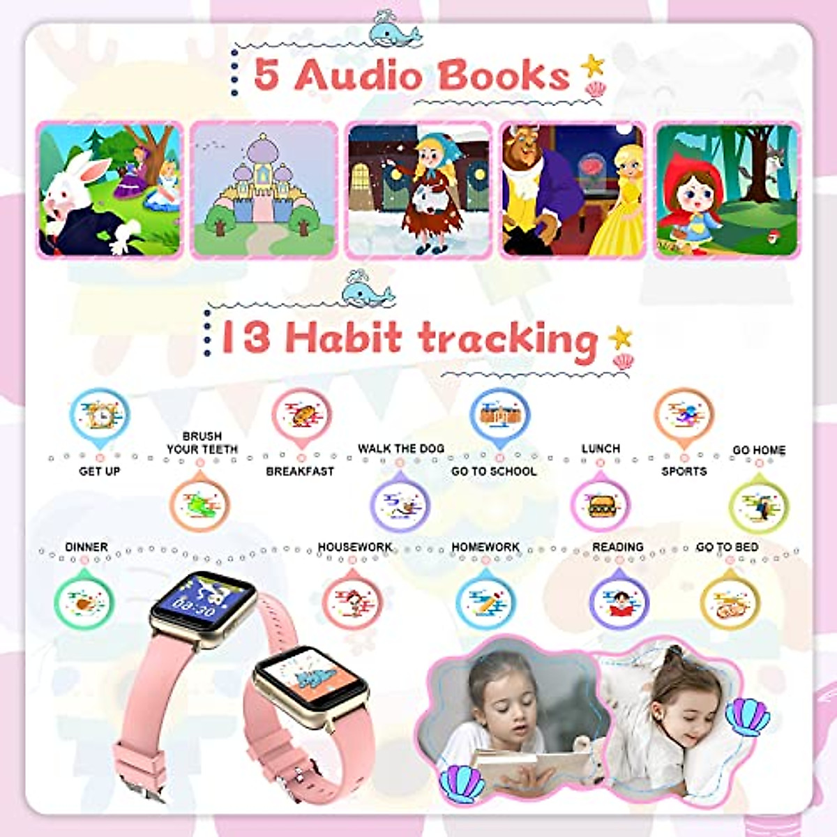Smart Watch for Kids Watches - Kids Game Smart Watch Girls Boys Ages 4-12 Years with Music Player HD Touch Screen 23 Games Camera Alarm Video Pedometer Flashlight Kids Smartwatch Gift Toys (Pink)