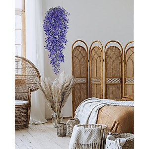 Omldggr 2 Pieces Artificial Hanging Vine Purple Fake Ivy Flower Hanging Willow Vine for Home Garden Office Wedding Decor (82cm)