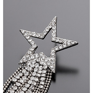 Women’s Tassel Earrings Star Ear Stud Pave Crystal Dangle Earrings Boho Waterfall Beaded Fringe Drop Earring