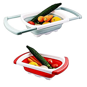 DLD Kitchen Collapsible, Collapsible Silicone,Colander Strainer Over The Sink Vegetable, Fruit Colanders Strainers With Extendable Handles, Folding Strainer for Kitchen (Gray&white)