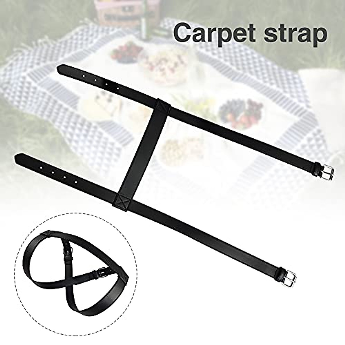 EKDJKK Portable PU Leather Outdoor Picnic Blanket Carry Strap for Camping, Festivals, Picnics, Motorcycle Bedroll Straps(Black)