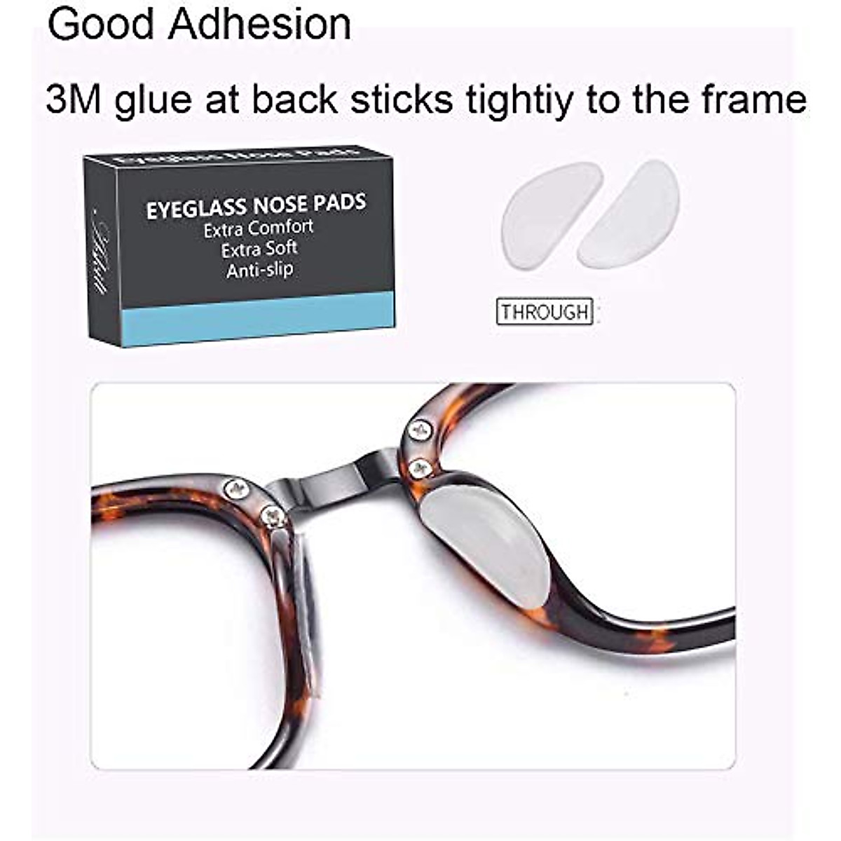 Eyeglass Nose Pads, Adhesive Anti-Slip Nose Pads, Soft Silicone Nose Pad Cushion for Glasses, Eyeglasses, Sunglasses, 12 Pairs(Clear)