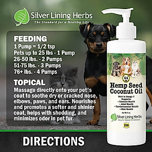 Silver Lining Herbs Coconut Oil for Dogs with Hemp Seed Oil | 8oz Bottle | Anti Itch & Hot Spot Treatment For Dogs Skin & Coat | Allergy Aid | Supports Immune System, Joints, & Digestion | Made in USA