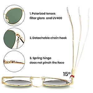 Veda Tinda Vision Vintage Small Round Polarized Sunglasses Classic Retro Circle Green Lens Sun Glasses For Women Men UV400 Protection With Sunglasses Chain C14S17