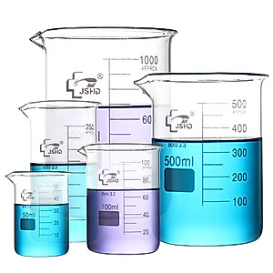 ADAMAS-BETA 5PCS Glass Measuring Beaker Set, Low Form, 50ml 100ml 250ml 500ml 1000ml Graduated Beakers, 3.3 Borosilicate Glass