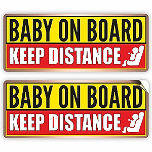 Baby on Board Sticker - (Pack of 12) 4" x 10" Large Keep Distance Warning Sign Car Safety Bumper Decal for Vehicle