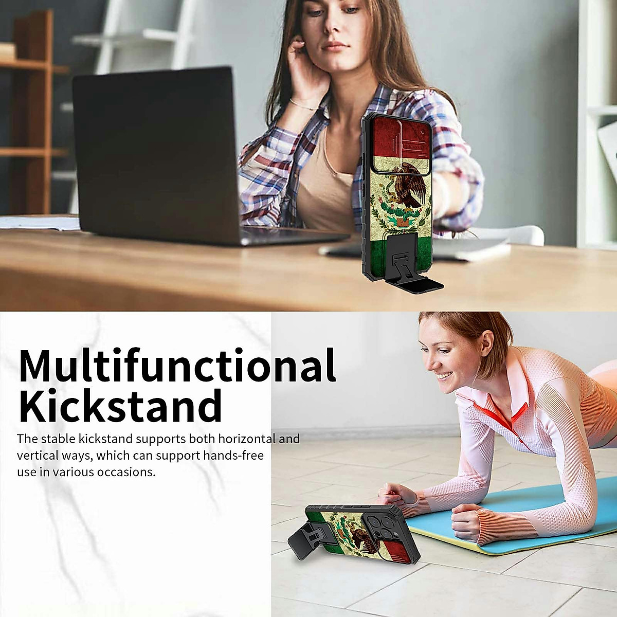 Rossy iPhone 14 Pro Case, Slide Camera Cover, Kickstand, Dual Layer Shockproof for iPhone 14 Pro Max 6.7", "Mexican Vintage Flag