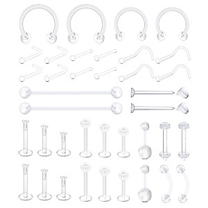 Mayhoop 38pcs Clear Piercing Retainers For Surgery Bioflex Nose Rings Belly Rings Septum Eyebrow Lip Cartilage Tragus Earring Retainer Industrial Bar Plastic Piercing Jewelry For Work