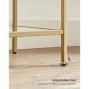 VASAGLE Bookcase, 5-Tier Bookshelf, Slim Shelving Unit for Bedroom, Bathroom, Home Office, Tempered Glass, Steel Frame, Gold Color ULGT029A01