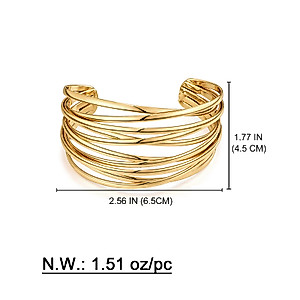 WOWORAMA Gold Cuff Bracelet for Women Multi-layer Cross Wire Bangle Bracelet Adjustable Chunky Wide Open Cuff Bracelet Simple Wrist Cuffs Wrap Bracelets Jewelry