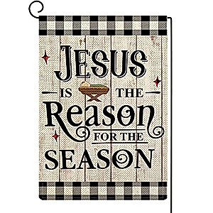 ORTIGIA Christmas Jesus is the Reason for the Season Garden Flag Vertical Double Sided 12x18inch Nativity Christmas Scene Story Yard Flag Winter Holiday Xmas Religion Outdoor Flag