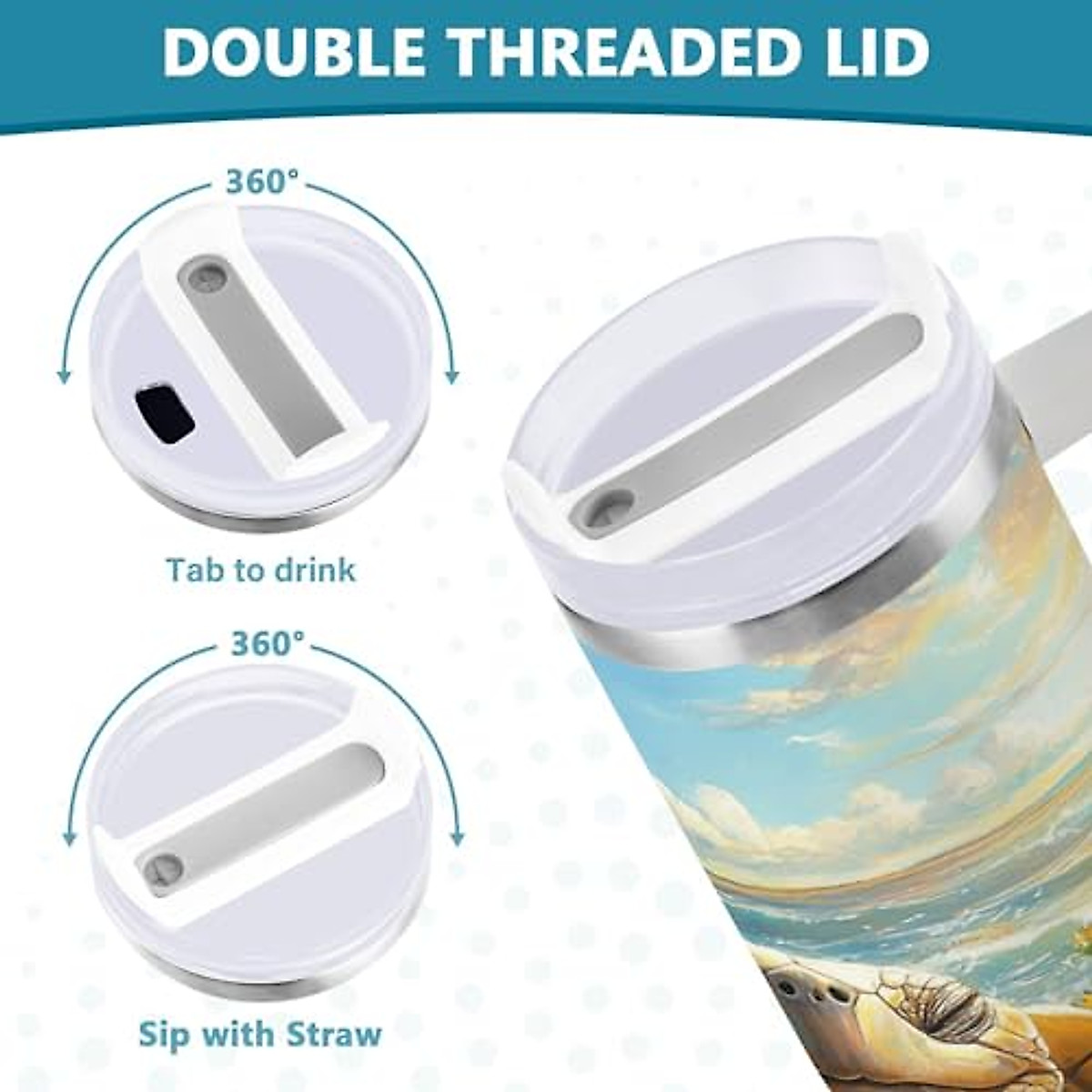 Slewiaeky Tumbler with Handle 40 oz Turtle Ocean Kawaii Travel Mug with Lid and Straw Sunflower Stainless Steel Vacuum Insulated Water Bottle Cup for Iced Tea Coffee Cold Beverages Cup Holder Friendl
