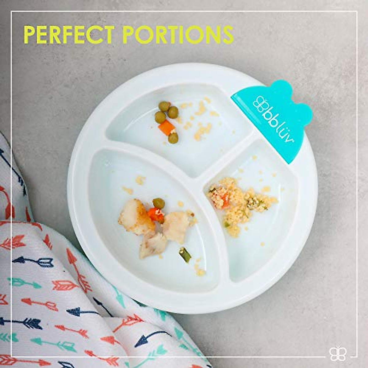 bblüv - Platö - Warming Feeding Plate - 3 Compartments with Suction Base for Baby to Toddler (Aqua) - BPA and Phthalate Free, 7.25x2.25x7.25 Inch (Pack of 1)