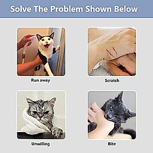 KlerRoem Cat Bathing Bag, Adjustable Anti-bite and Anti-Scratch Cat Shower Mesh Grooming Bag for Pet Dogs and Cats, Includes Pet Nail Clipper, Nail File, Grooming Glove, and Cat Shell Comb