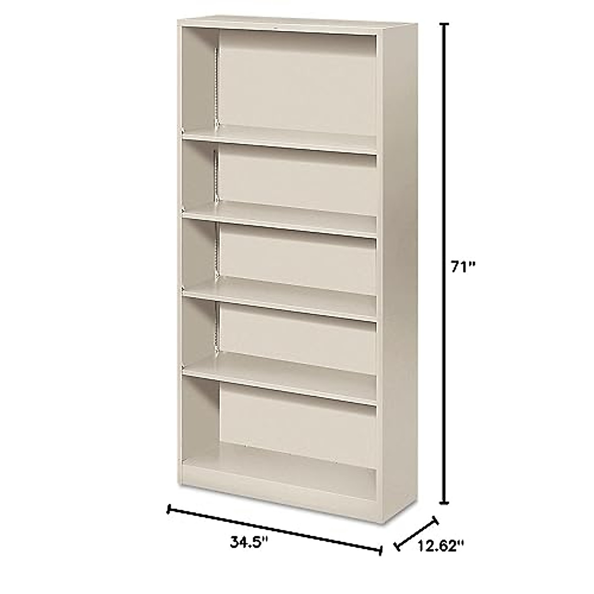 HON S72ABCQ Metal Bookcase, Five-Shelf, 34-1/2w x 12-5/8d x 71h, Light Gray