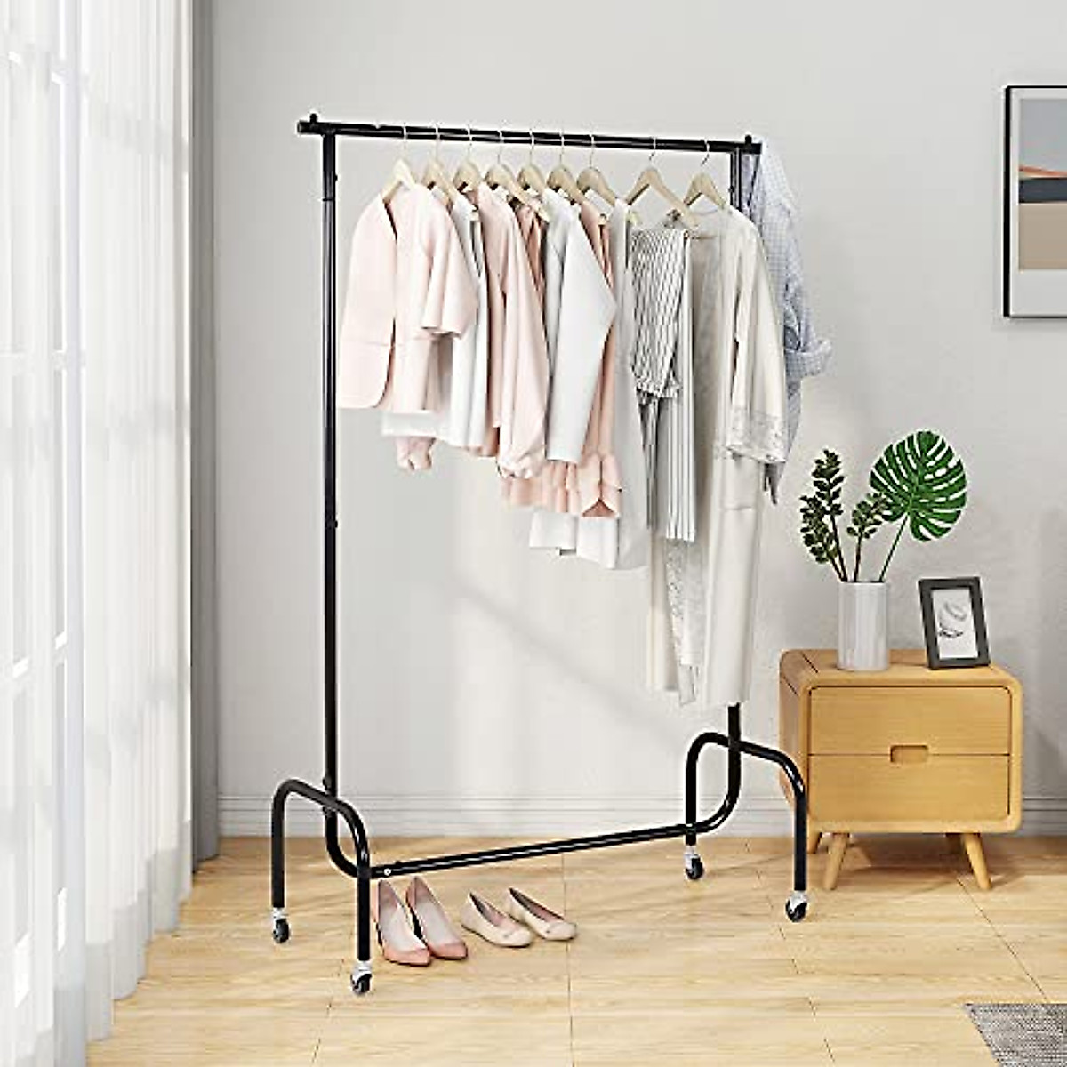 ZGEHCO Clothes Rack Garment racks for Hanging Clothes,Clothing Rack with wheels and Brakes,Commercial Grade Heavy Duty Sturdy Metal Rolling Clothes Coat Rack Holder Free Standing,Black