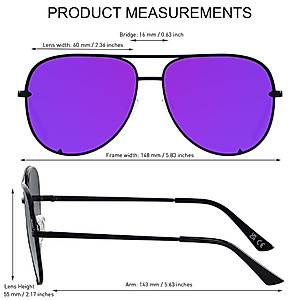 ANDWOOD Oversized Aviator Sunglasses for Women Big Large UV Protection Fashion Sun glasses UV Protection Black Mirrored Purple Shades