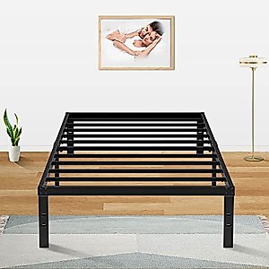 HISKIWUU Twin XL Bed Frame Heavy Duty 3000lbs 14 Inches,XL Twin Bed Frame Easy to Assemble Anti-Slip Noise Free,Bed Frame Twin XL No Box Spring Needed,Under Bed Storage,Black