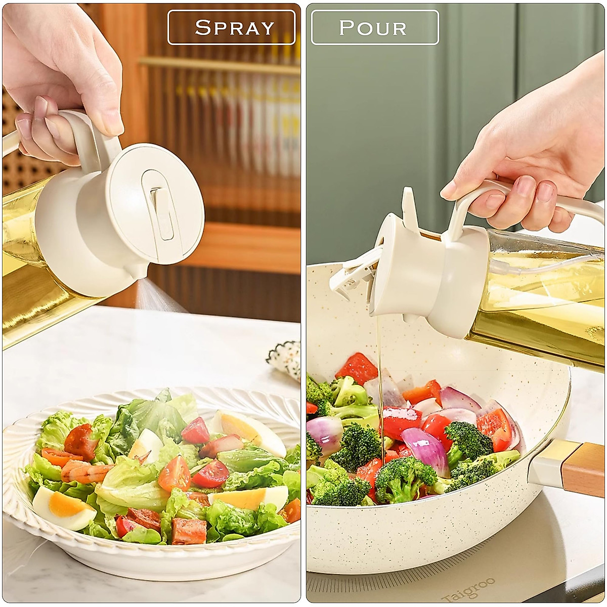 YZXODN 2 in 1 Oil Sprayer for Cooking, 18oz Olive Oil Dispenser for Kitchen, Olive Oil Sprayer Bottle, Essential Kitchen Gadgets for Air Fryer, Salad, Baking, BBQ, Frying(White)