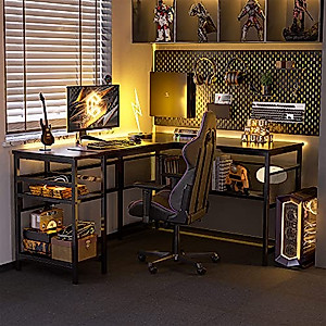 CubiCubi L Shaped Desk with Storage, 59.1 Inch Corner Computer Desk with Shelves, Home Office Workstation for Study or Working, Black