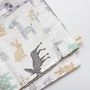 Emenpy 100% Cotton Crib Bedding Set for Baby Boys Girls,3 Pcs Baby Bed Linen Include Duvet Cover,Fitted Sheet,Pillowcase,Nursery Decoration,No Filler(Khaki)