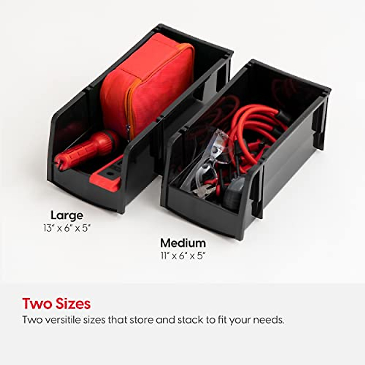 IRIS USA Inc. 13" x 6" x 5" Large Plastic Stackable Open Front Organizer bin Caddy Basket for Refrigerator Freezer Kitchen Pantry Cabinet Workshop Garage Classroom Office Crafts Supplies 8 Pack Black