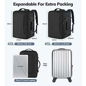 Carry On Backpack, Travel Backpack Airline Approved with USB Charging Port, Extra Large Backpack 50L Expandable Water Resistant Suitcase Luggage Weekender Bag, Travel Gifts for Men Women