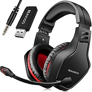 BEAVIIOO Wireless Gaming Headset with Microphone for PC PS4 PS5 Playstation 4 5, 2.4G Wireless Bluetooth USB Gamer Headphones with Mic for Laptop Computer