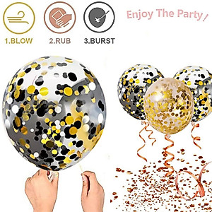 Zesliwy Black Gold Confetti Balloons 50 pack - 12 Inch Gold White and Black Confetti Balloons with Ribbons for Graduation Birthday Wedding Party Decorations