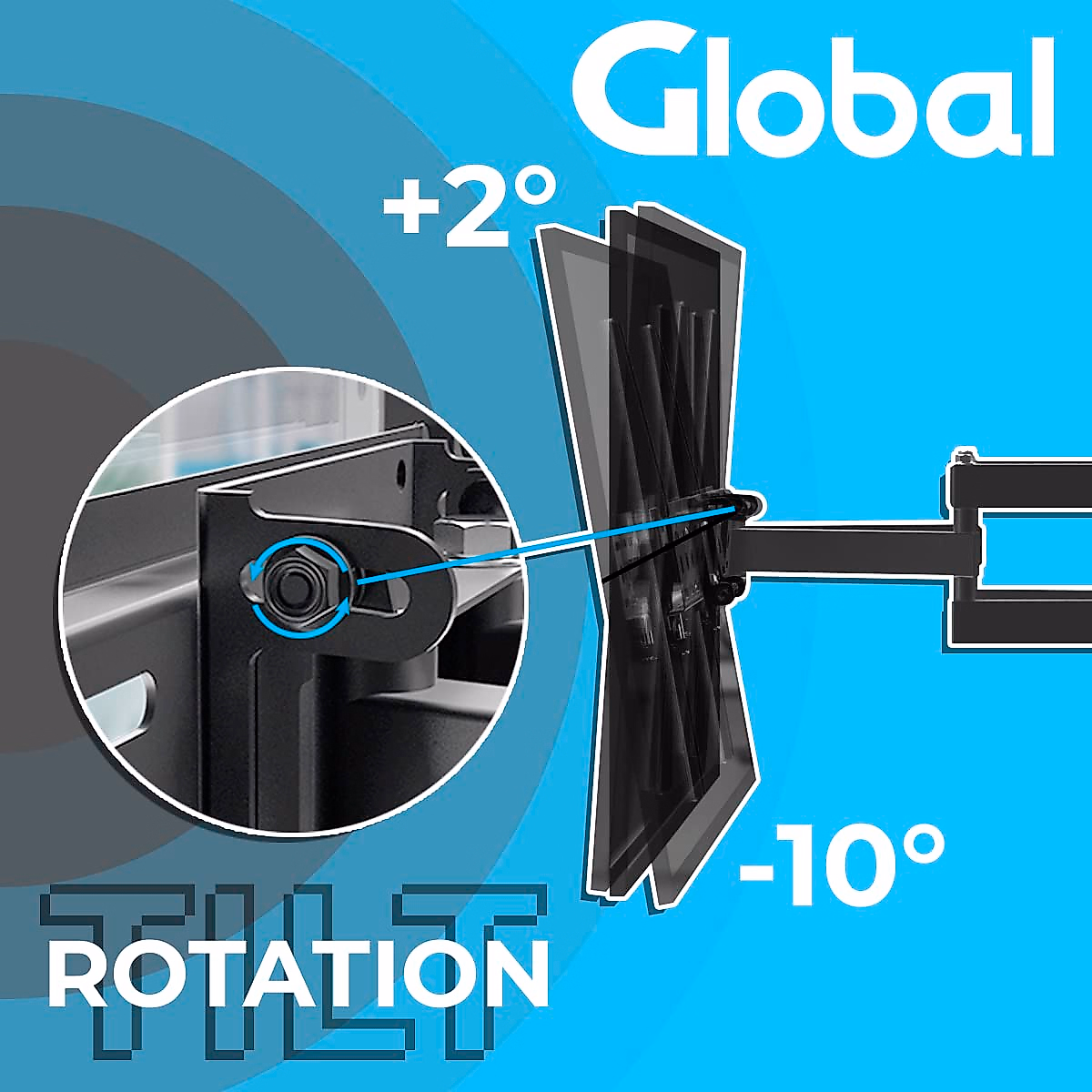 Global Electronics Wall Mount TV and Monitors, Mount Double Arm, Bracket Full, Motion with Long Arm for Corner/Flat Installation fits 30 to 60" Flat/Curve TVs, Mount VESA 400x400mm, Tv Stand
