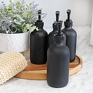 Cornucopia Brands Black Coated 8-Ounce Glass Pump Bottles (4-Pack), Great for Lotions, Liquid Soap, Aromatherapy and More