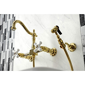 Kingston Brass KS1262PXBS Heritage Wall Mount Bridge Kitchen Faucet with Brass Sprayer, 6-9/16", Oil Rubbed Bronze