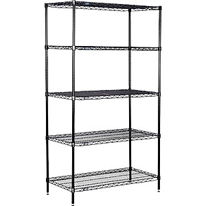Nexel Black Epoxy, 5 Tier, Wire Shelving Starter Unit, 42"W x 14"D x 86"H