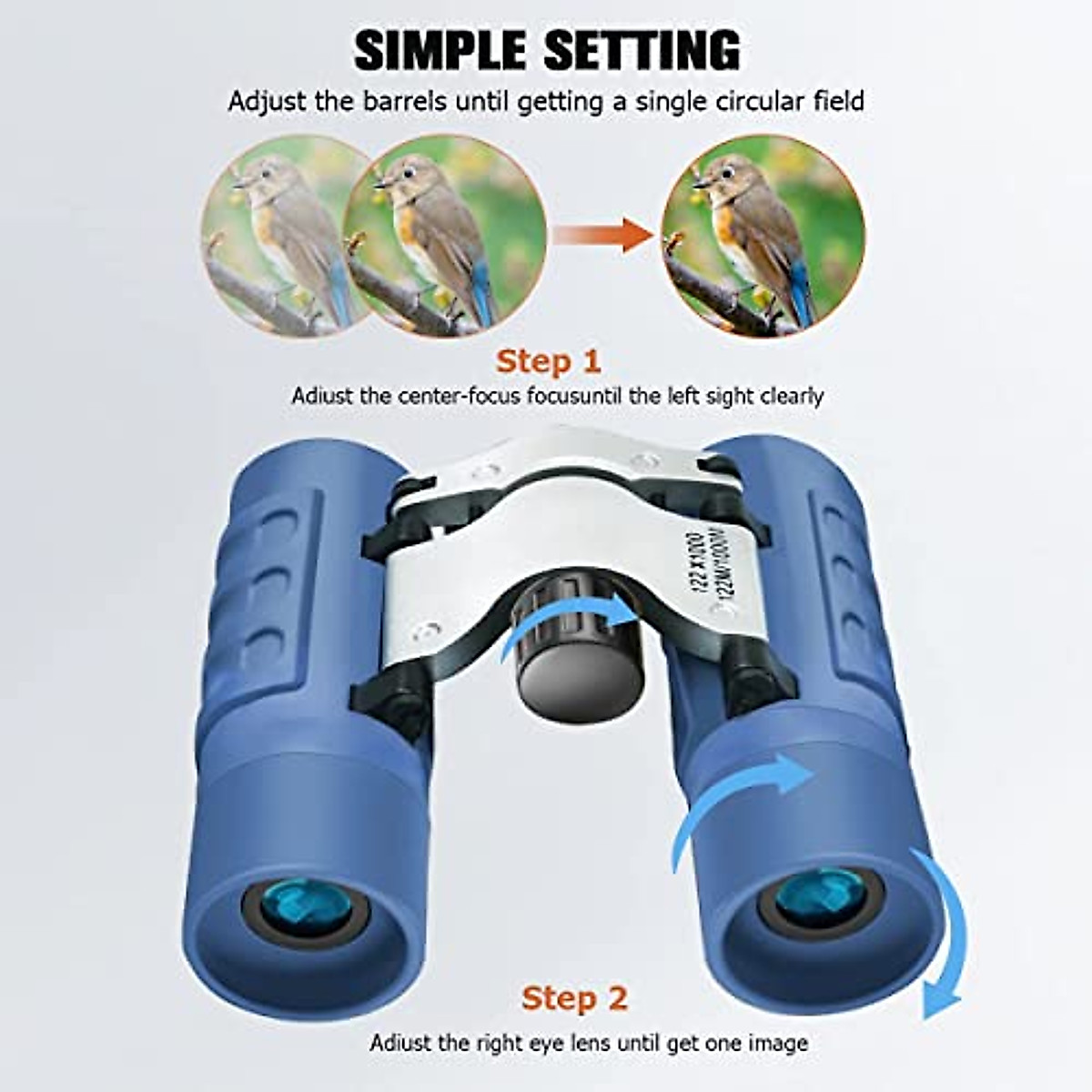 OuYteu Binoculars 122x1000 Compact with Clear Low Light Vision, Large Eyepiece Waterproof Binocular for Adults Kids, High Power Easy Focus Bird Watching, Hunting, Travel, Sightseeing, Blue