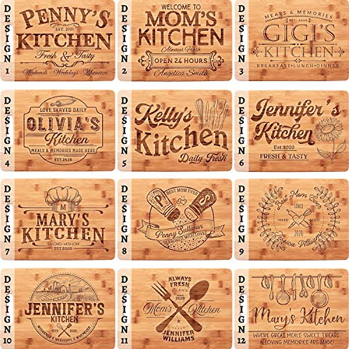 Gifts for Mom, Personalized Mom Cutting Board | 12 Designs - 9.8" x 13.8" | Custom Mothers Day Gifts for Mom, Grandma - Mom Gifts from Daughter or Son - Bamboo Handle