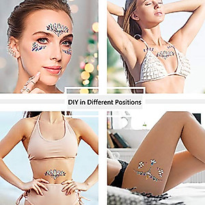 AOMIG Face Gems Glitter, 6 Pcs Rhinestone Face Glitter Stickers, Mermaid Face Jewels Stick On, Crystal Tears Gem Stones Eyes Face Body Temporary Tattoos Stickers for Birthday Party, Rave Makeup