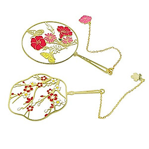 yueton Metal Hollow Bookmarks Plum Blossom Bookmarkers Rose Gold Plated Brass Page Marker with Metal Pendant for Book Lovers 2Pcs